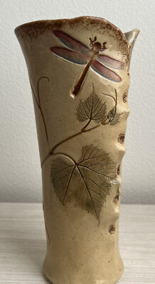 Studio Pottery Artist Signed Folded Clay 10” Vase Nature Print ...