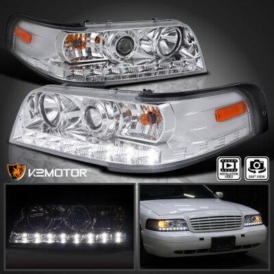 Fits 1998-2011 Ford Crown Victoria LED Strip Projector Headlights Left ...