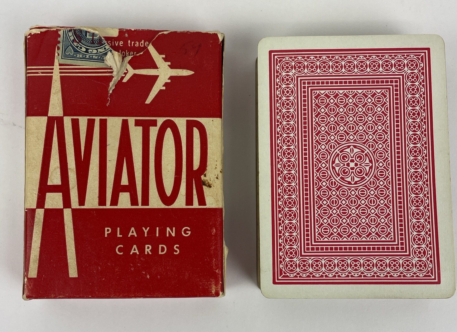 Vintage Aviator Playing Cards Deck Red White Box no. 914 Partial Tax ...