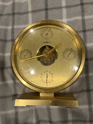 Vintage HOWARD MILLER Brass Weather Station Barometer Thermometer Gear ...