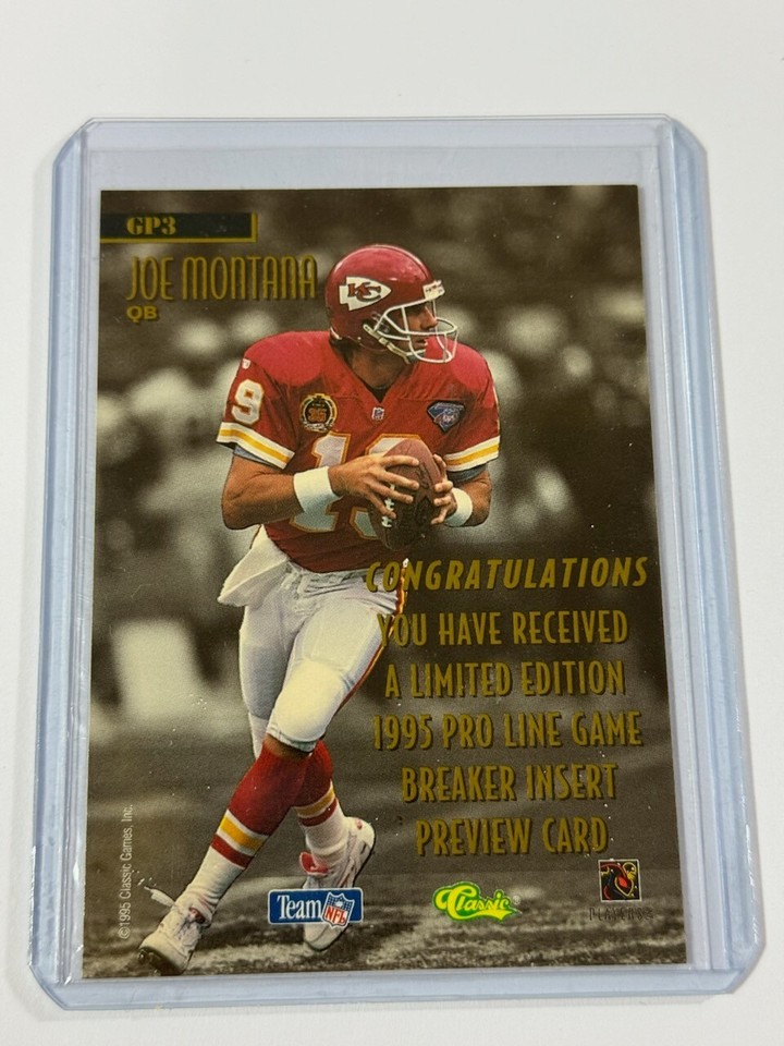 1995 Pro Line Classic Joe Montana Game Breaker Insert Preview #GP3 ...