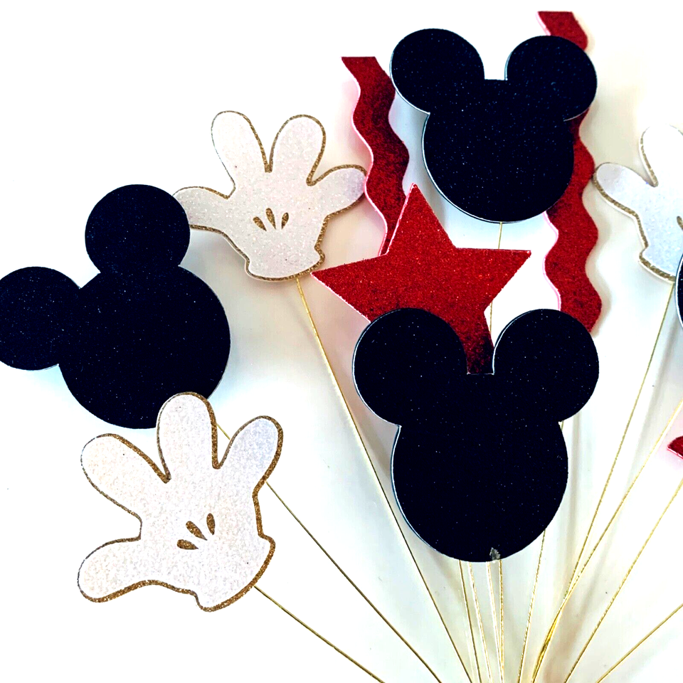MICKEY MOUSE CAKE TOPPER SPRAY BURST BLACK/ GOLD RED Craft GLITTER ...