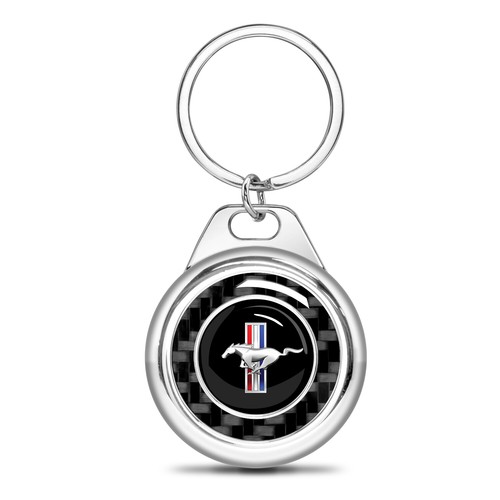 Ford Mustang Tri-Bar Real Carbon Fiber Chrome Roundel Metal Key Chain ...