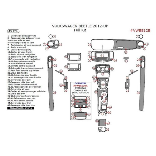 For Volkswagen Beetle 2012-2015 Remin VWBE12B-SRED Red Full Dash Kit 45 ...
