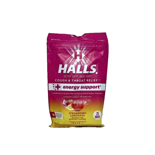 3x HALLS Energy Support Drops Strawberry Lemonade 25ct Cough Relief EXP ...