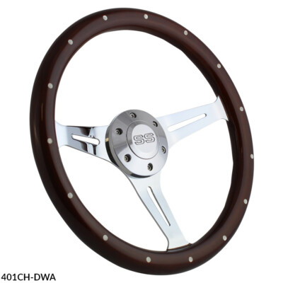 14" Slotted Chrome Licensed Chevy SS Steering Wheel Dark Wood Riveted 6 ...