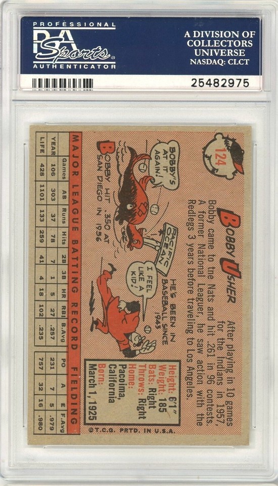 1958 Topps Bobby Usher #124 PSA 7 P1317 | eBay