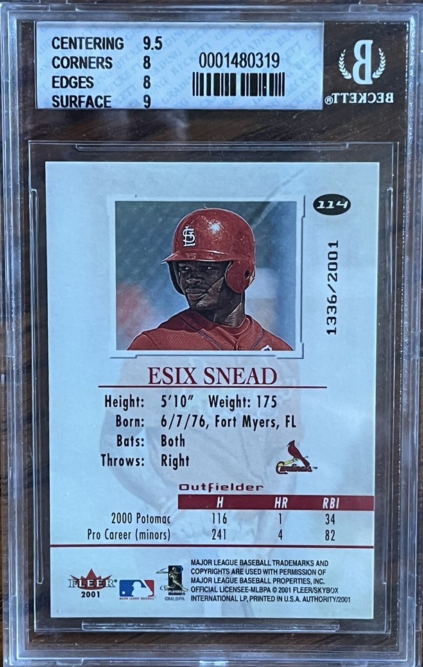 2001 Fleer Authority 1336/2001 Esix Snead #114 BGS 8 Rookie RC | eBay