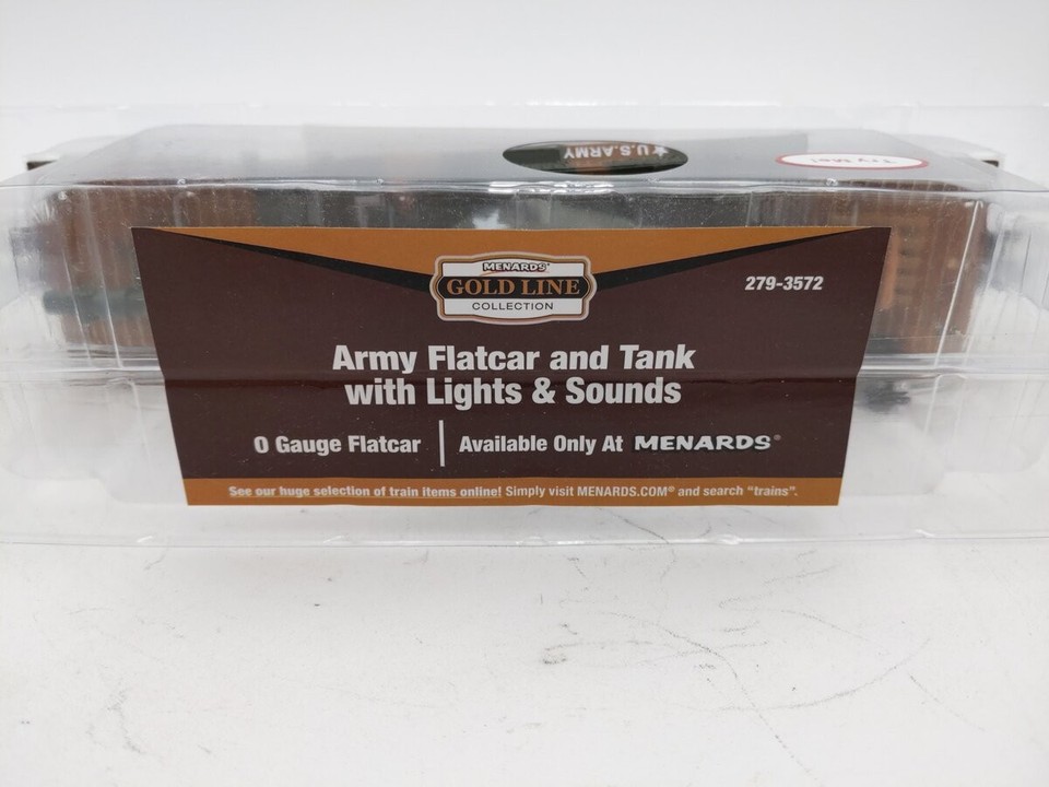 Menards 279-3572 O Gauge U.S. Army Flat Car w/ Operating Sounds Tank MT ...