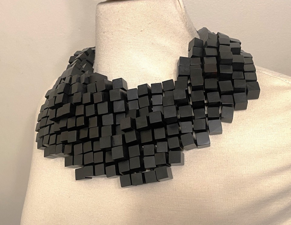 Gerda Lynggaard -Monies Monies Ebony Wood Cubes Geometric Statement Bib ...