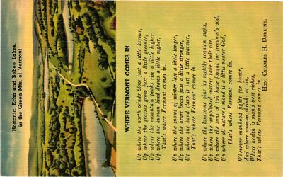 Vintage Postcard- Hortonia, Echo and Bebee Lake, Where Vermont Comes In ...