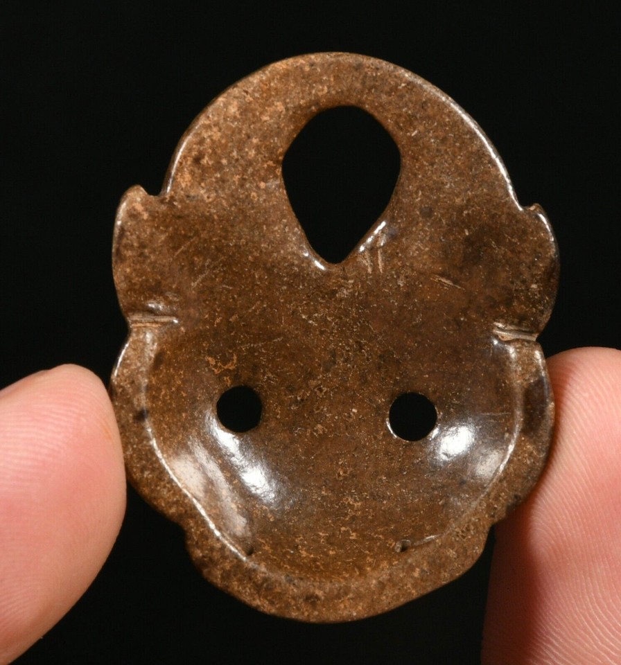 Natural Hetian Jade Carved Bull Head People Human Beast Face Mask ...