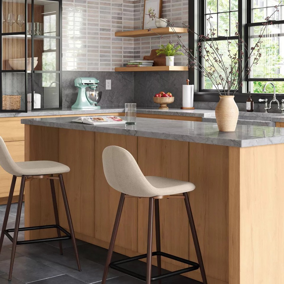 Threshold Curved Back Counter Stool Bar Round Mid-Century Metal 24.5 ...