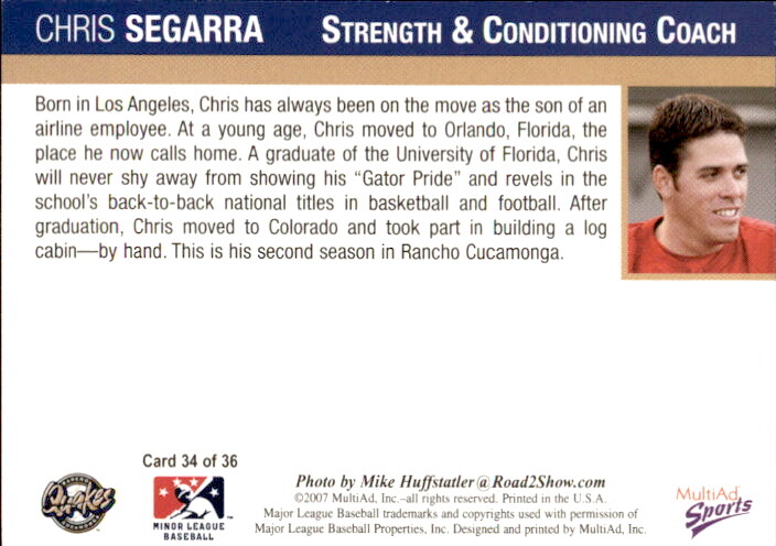 2007 Rancho Cucamonga Quakes Multi-Ad #30 Chris Segarra Orlando Florida ...