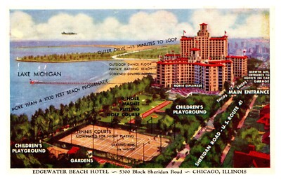 postcard Edgewater Beach Hotel guide map Chicago Illinois 5862 | eBay