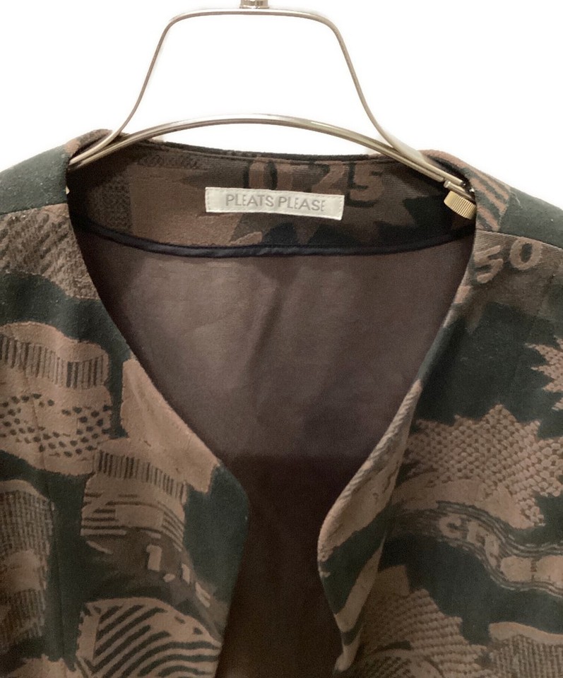 PLEATS PLEASE No Collar Jacket Brown Black Polyester Size:L 2505 | eBay