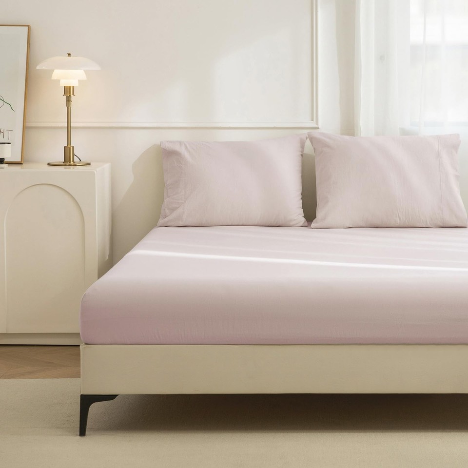 100% Washed Cotton Fitted Sheet 1Piece, Deep Pocket Bottom Sheet Fits ...