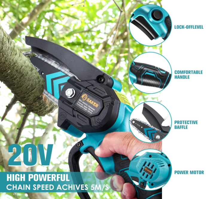 Saker Mini Cordless Chainsaw, Handheld Electric Saw for Pruning & Tree ...