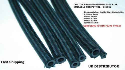 10mm 3/8" RUBBER BRAIDED FUEL HOSE PIPE VACUUM LINE UNLEADED PETROL ...