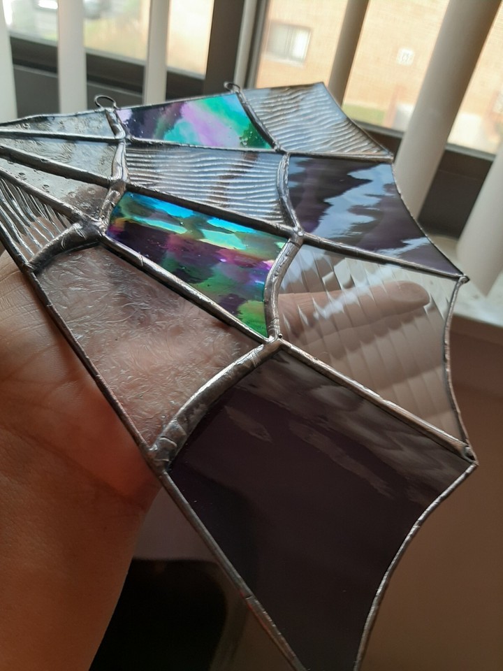 Stained glass clear spider web corner home decor halloween cottage core ...