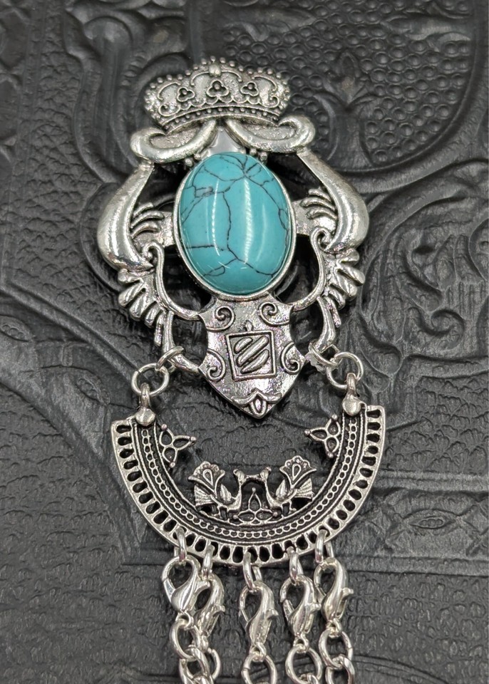 Silver Crown and Shield Crest Chatelaine Waist Clip 8 Stone Options 5 ...