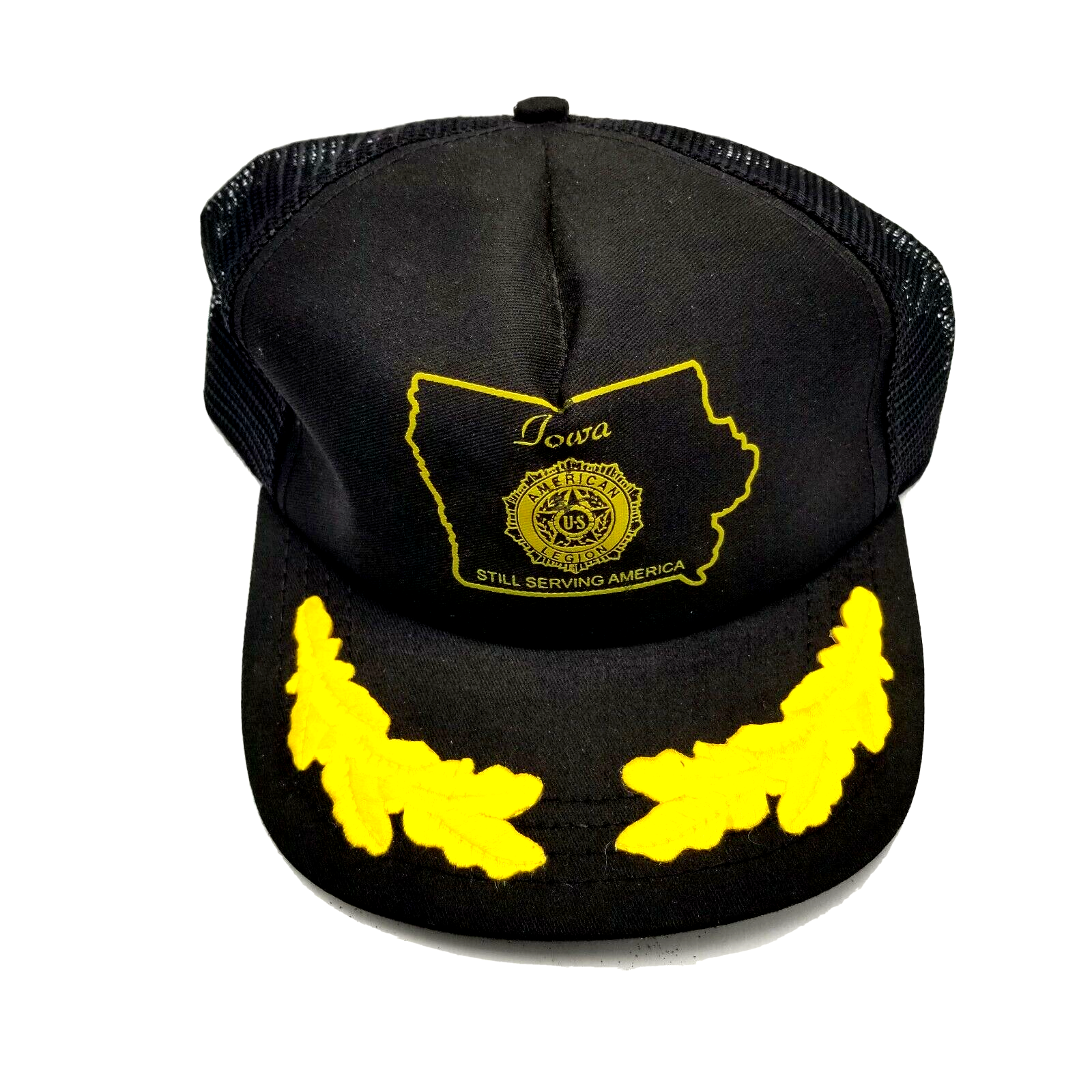American Legion Iowa Hat Cap Black Mesh Snapback Vtg USA Scrambled Eggs ...