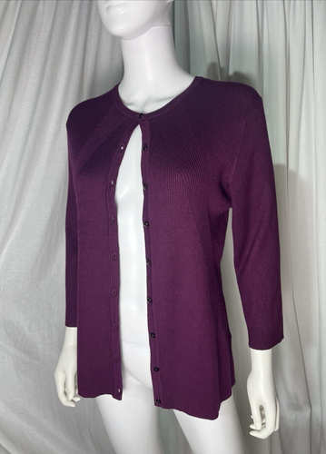 Cable & Gauge Purple Button Up Ribbed Knit Long Sleeve Cardigan L New ...