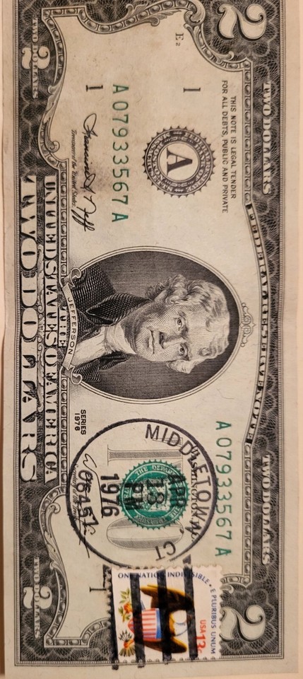1976 2 DOLLAR BILL WITH REGIONAL POST OFFICE STAMP AND 13 CENT POSTAGE STAMP | eBay