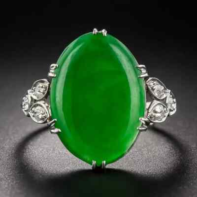 Beautifull 8ct oval Cut Natural Jade Wedding Ring Sterling Silver ...