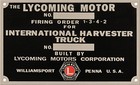 Lycoming International Harvester Truck Data Plate acid etched aluminum ...