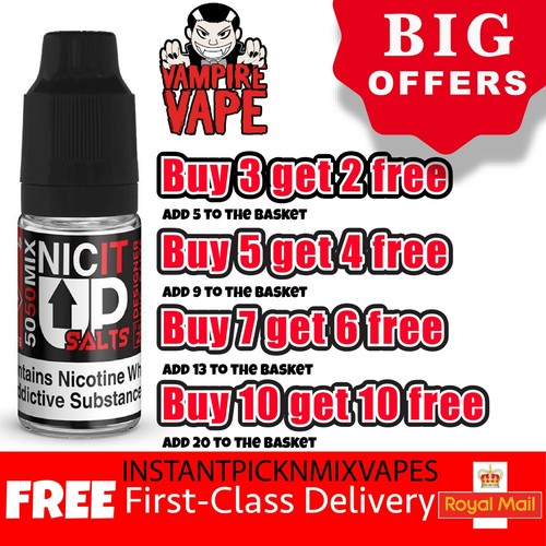 Vampire Vape Nicotine Shots Nic Shot Drop Salt Salts 10ml 20mg/ml 50% ...