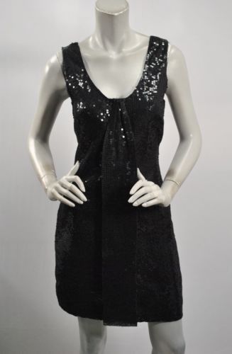 $694 NWT BRUNYA Sleeveless Draped Sequin Black V-Back Silk Cocktail ...
