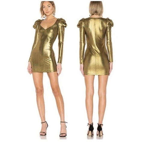 NEW Amanda Uprichard Metallic Gold Lame Cinderella Dress S Bodycon Puff ...