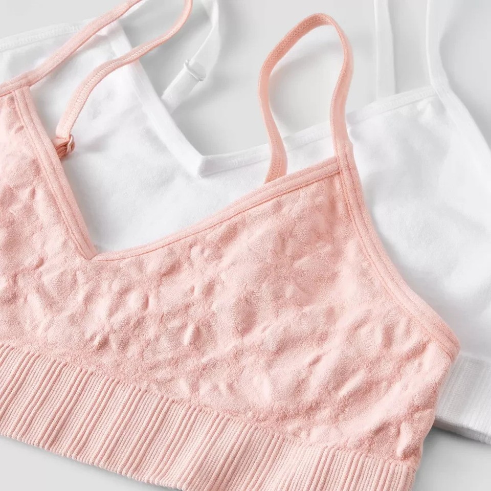 Girls' 2pk Seamless Bra - Cat & Jack Pink/White - Size Medium | eBay