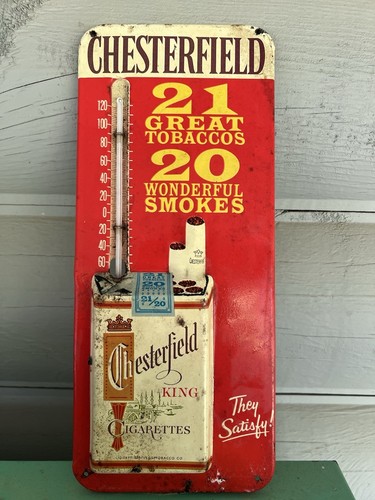 Vtg Chesterfield Cigarette Advertising Thermometer Tin Sign Liggett ...