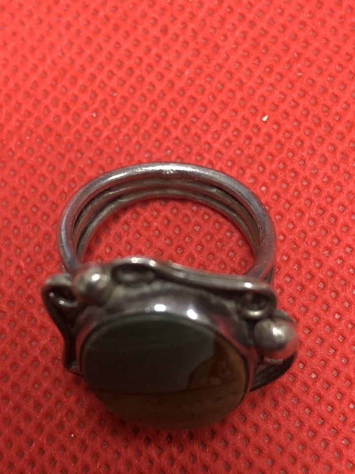 VTG NATIVE AMERICAN STYLE OVAL AGATE 18 X 14 MM STERLING SILVER RING ...