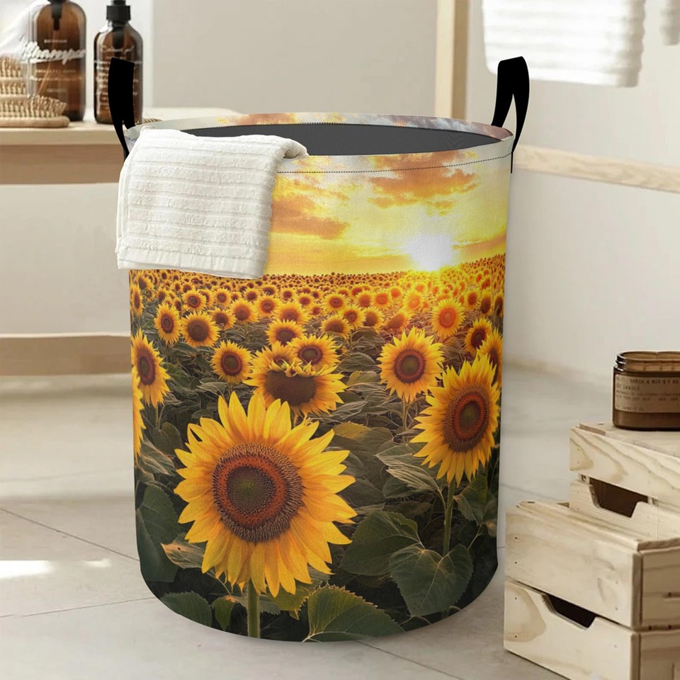 Laundry Basket,Sunset Sunflowers Large Canvas Fabric Lightweight ...