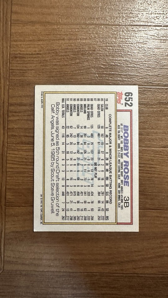 1992 Topps Baseball Card #652 Bobby Rose | eBay