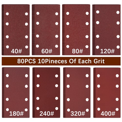 80Pcs Rectangular Sander Paper Aluminum Oxide Hook and Loop Sandpaper 8 ...