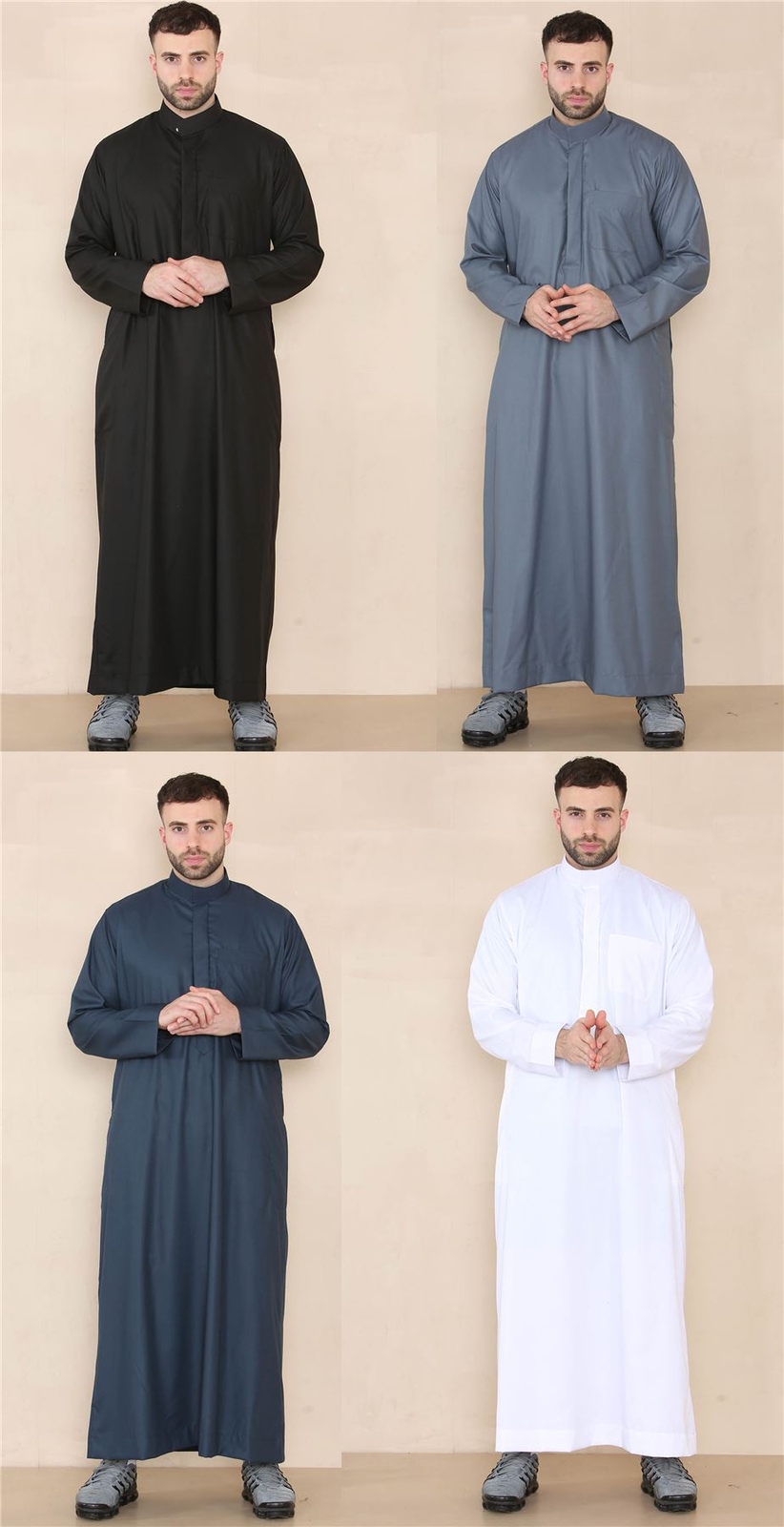 Mens Thobe Jubba Stand Collar Islamic Clothing Muslim Kaftan Eid Robe ...