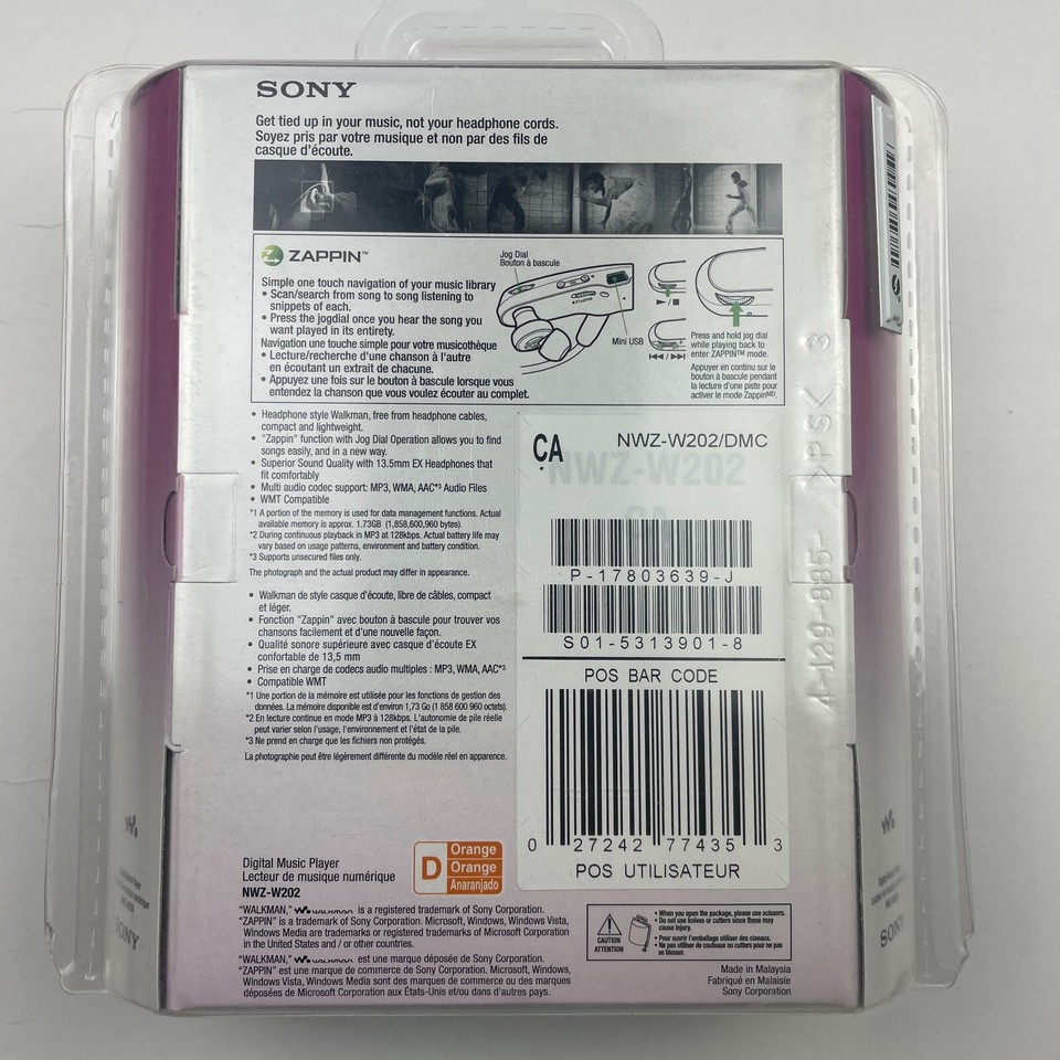 Sony Walkman NWZ-W202 Orange 2 GB Digital Music Player New Sealed ...
