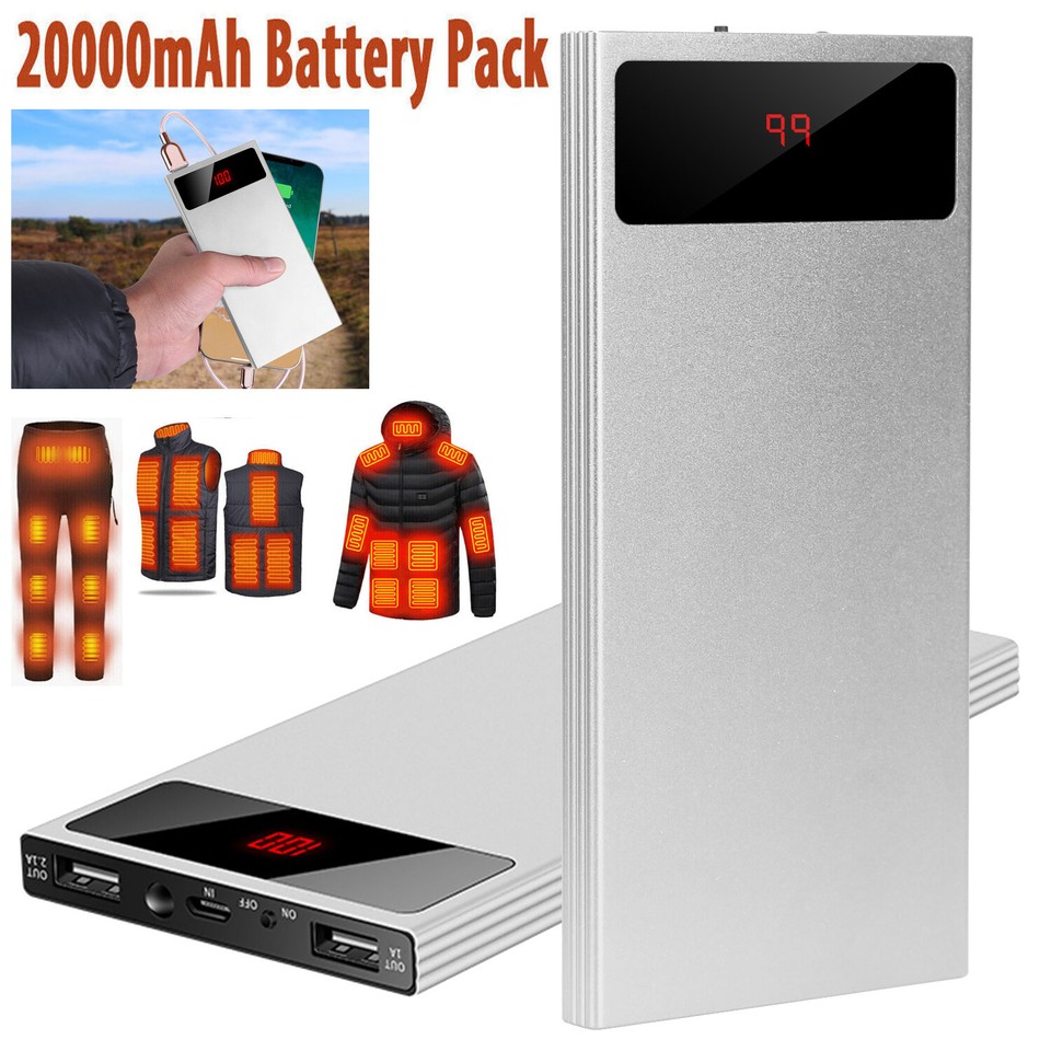 20000mAh Power Bank for Electric Heated Jacket Vest Body Warmer USB ...