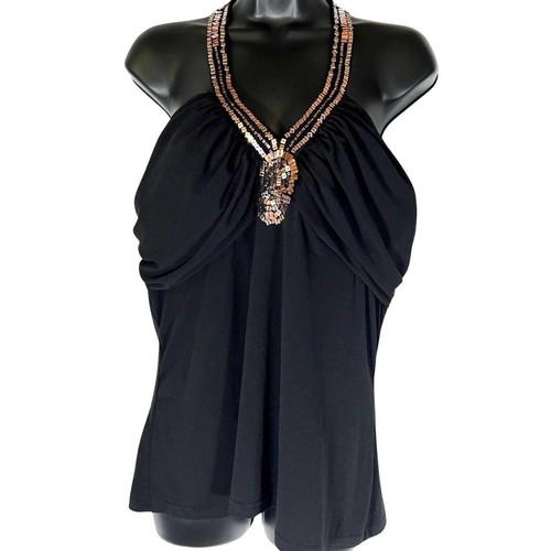 XL Spence black and gold embellished sequins halter top | eBay