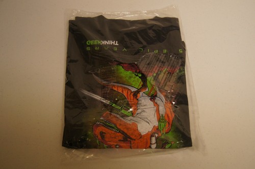 New! ThinkGeek's 15th Anniversary Epic T-Shirt (Timmy on T-Rex) [Men's ...