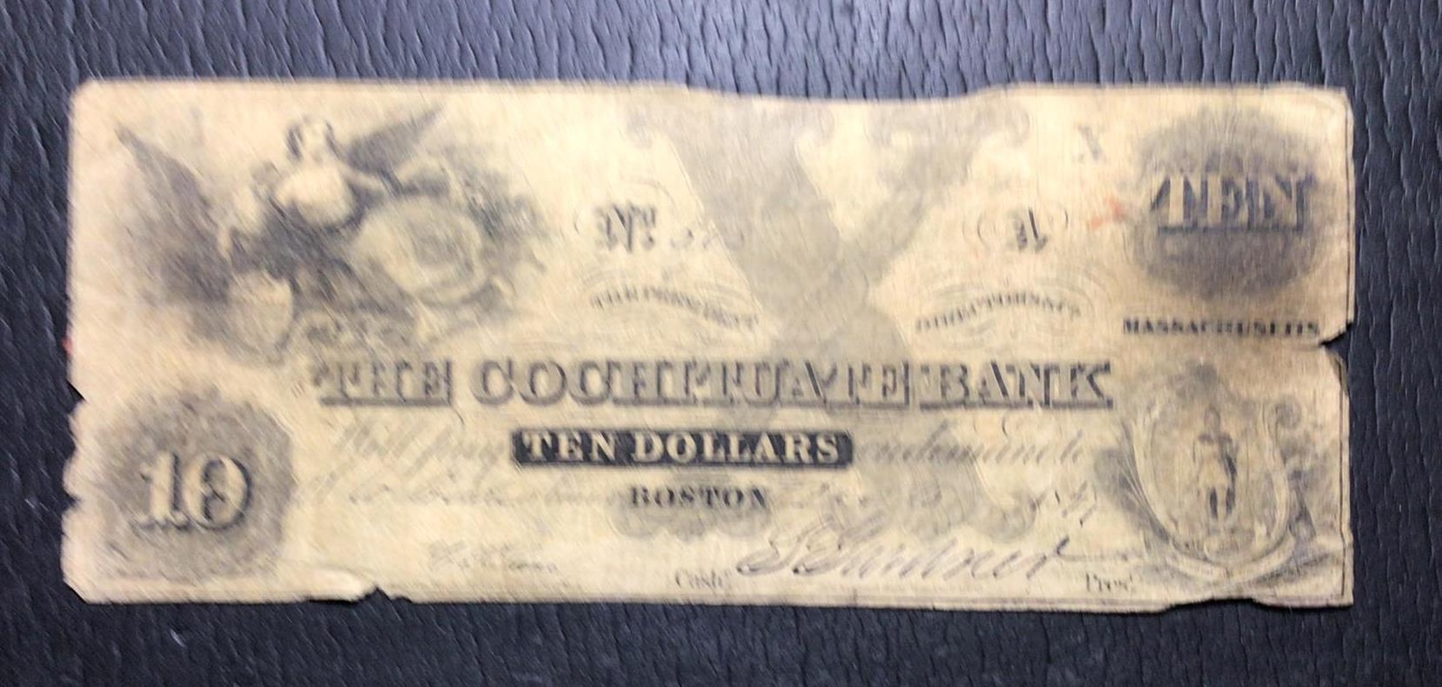 1849 $10 US "LARGE SIZE" "Cochituate, BOSTON, MASSACHUSETTS"! Old US ...