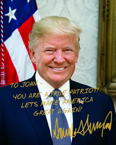 PERSONALIZED PRESIDENT DONALD TRUMP "TRUE PATRIOT!" GOLD AUTOGRAPH 8X10 ...