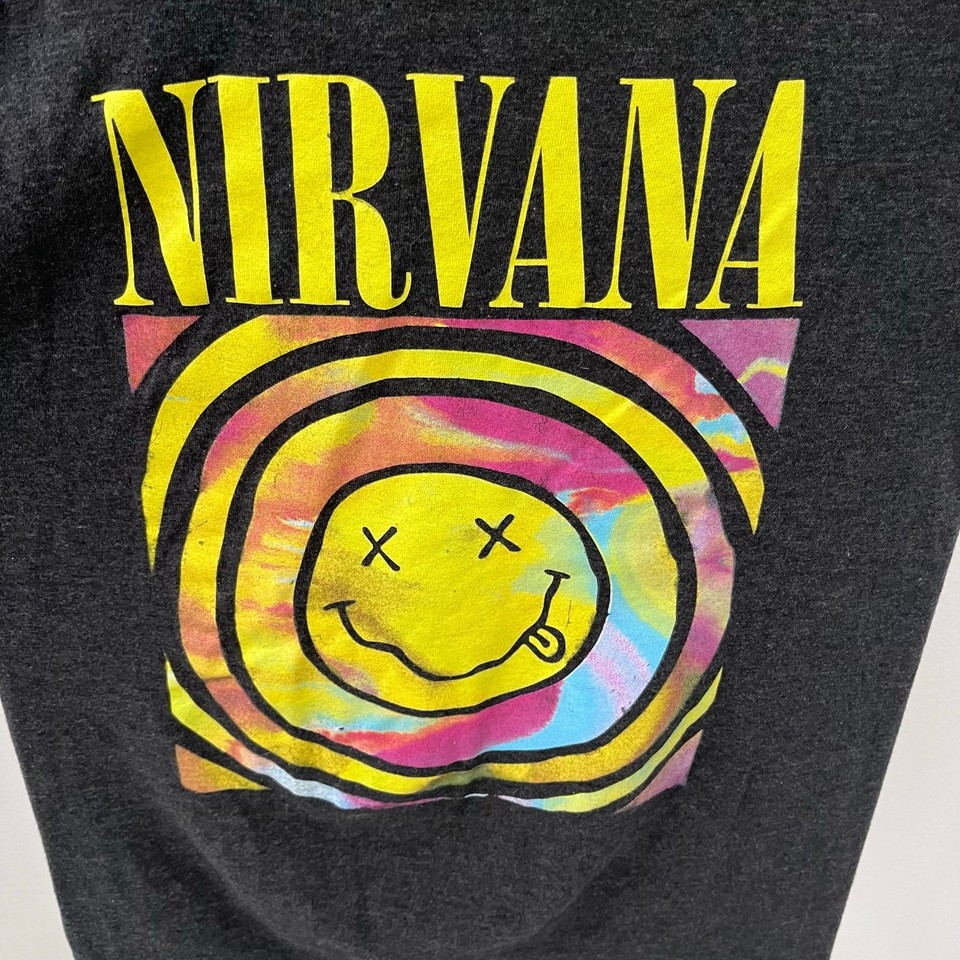 Nirvana Tie Dye Smiley Face Band Logo Gray T-shirt ~ Adult MD | eBay