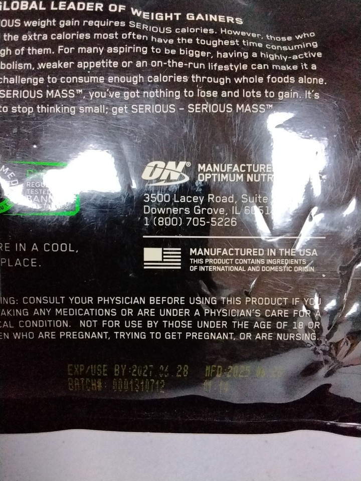 Optimum Nutrition Serious Mass Weight Gainer Protein Powder Strawberry ...