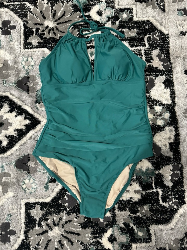 Kona Sol Women's One Piece Swimsuit Swimwear Teal Green XL Tummy ...