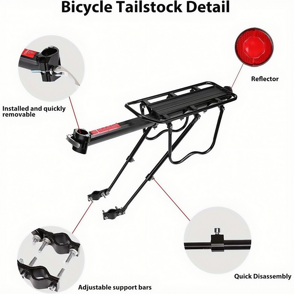 Bike Rear Rack, Aluminum Alloy Cargo Rack, Universal Adjustable Cycling ...